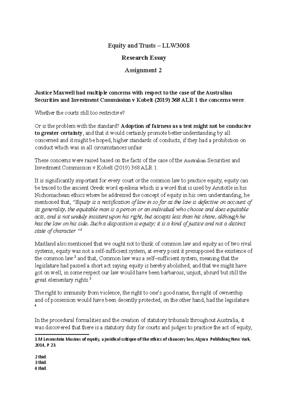 Equity and Trusts – LLW3008 - Equity and Trusts – LLW Research Essay ...