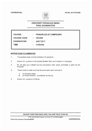 CSC 569 Exercises 1.2 - EXERCISES 1. 1. (a) keywords for identifiers i operator = numeric ...