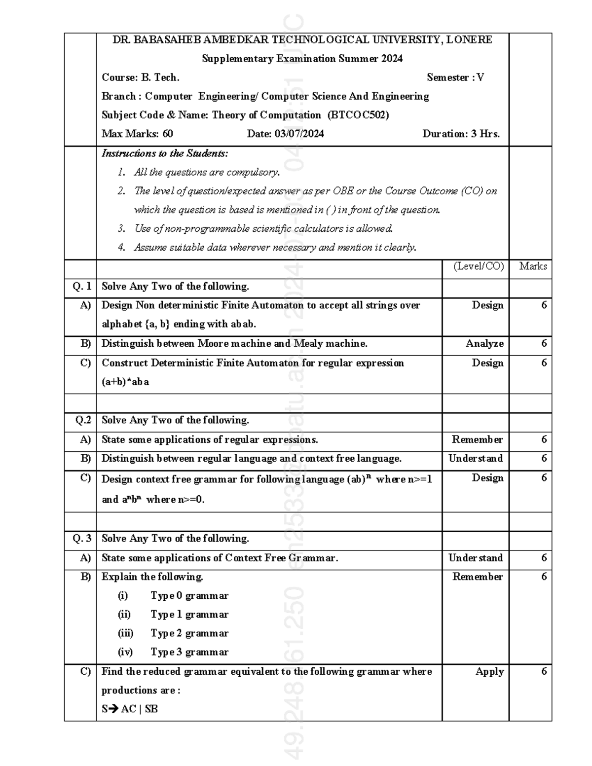 Theory of Computation - sadasd - DR. BABASAHEB AMBEDKAR TECHNOLOGICAL ...