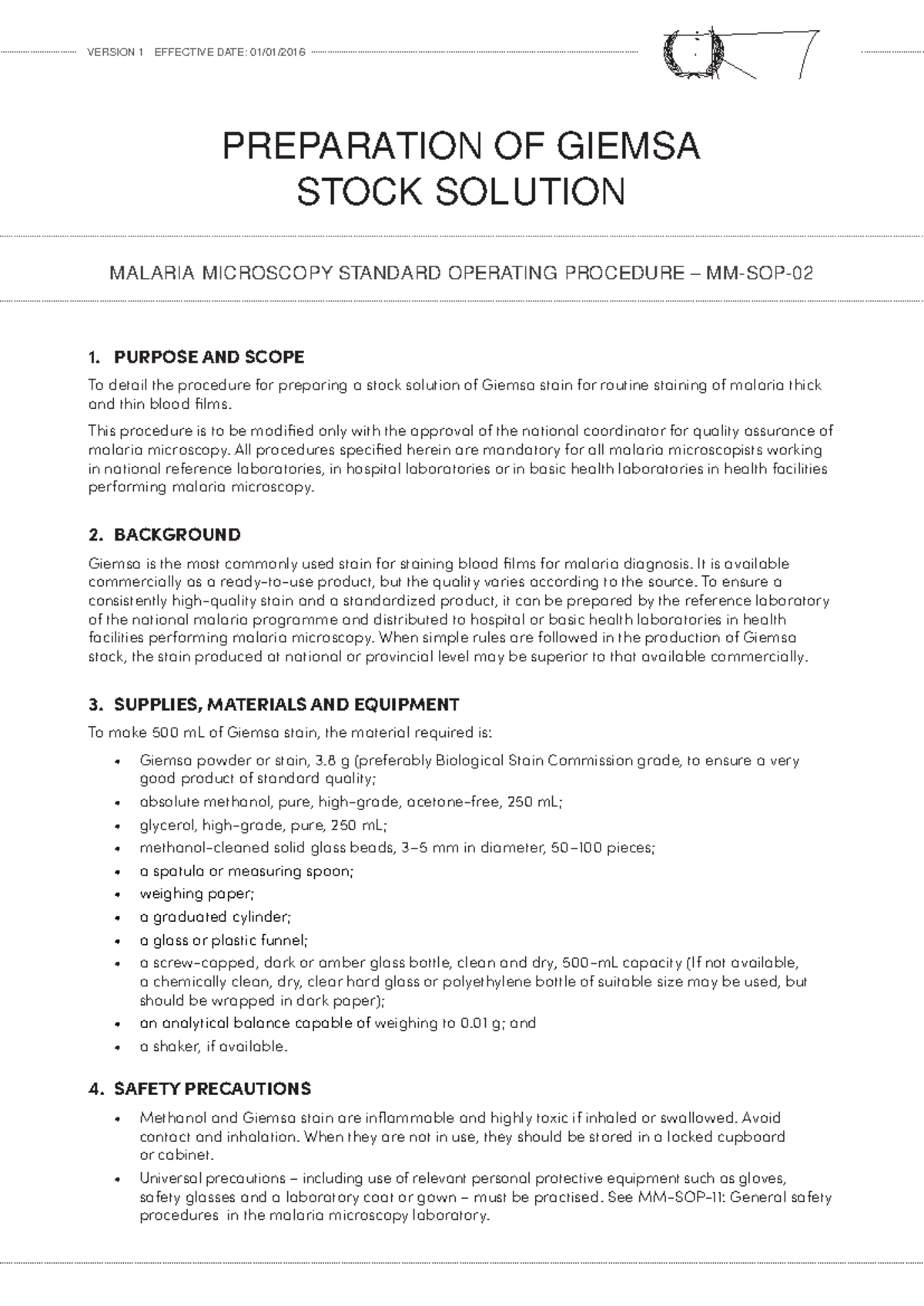 WHO HTM GMP MM SOP 2016 - Sops - VERSION 1 – EFFECTIVE DATE: 01/01 ...