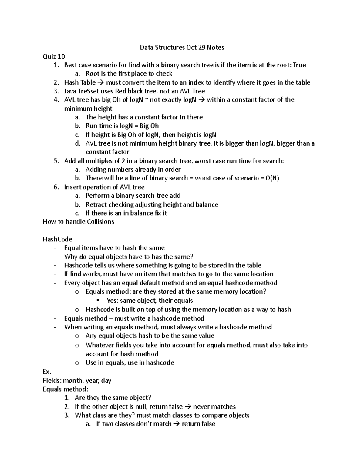 Data Structures Oct 29 Notes Data Structures Oct 29 Notes Quiz 10