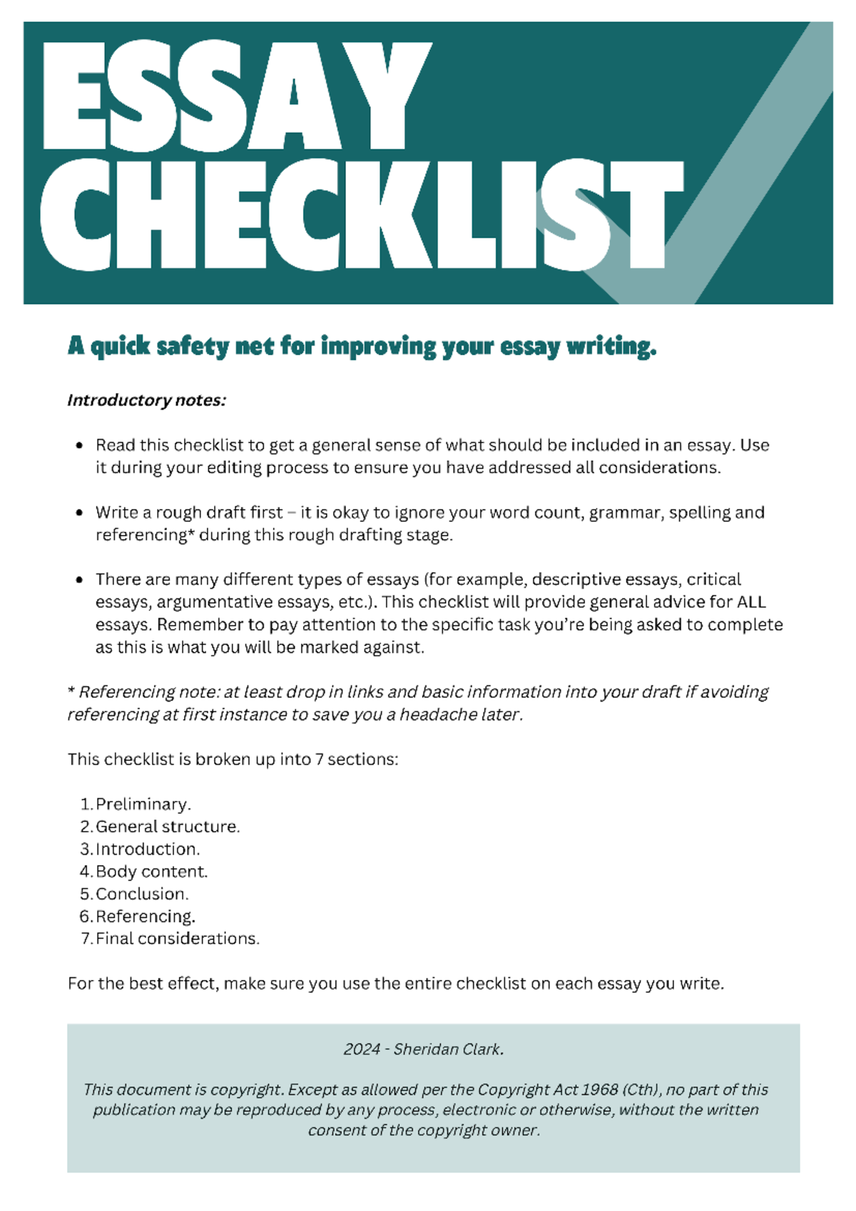 Essay Checklist - LAWS1052 - Studocu
