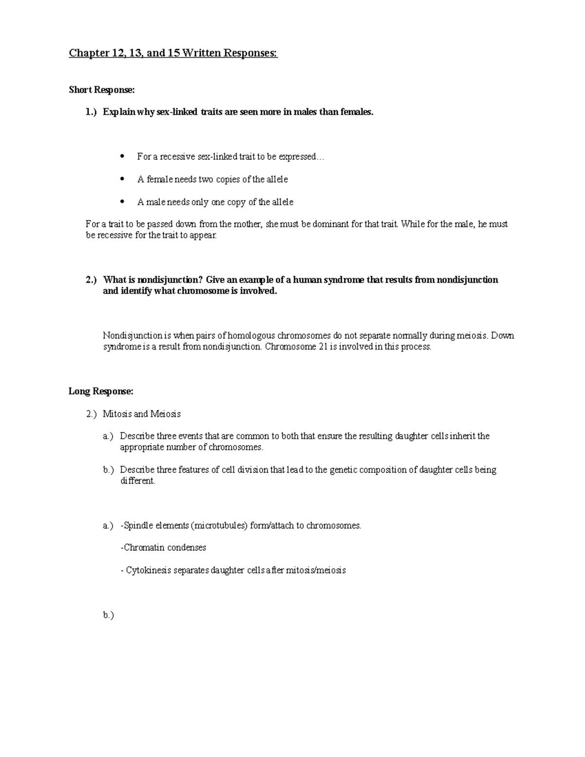 Short Response - Chapter 12, 13, and 15 Written Responses: Short ...