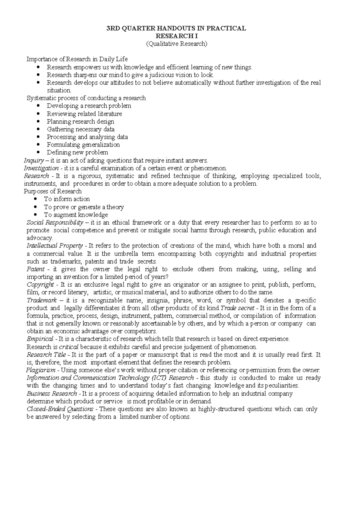 3RD PR1 Handouts - lecture notes on qualitatitive research - 3RD ...