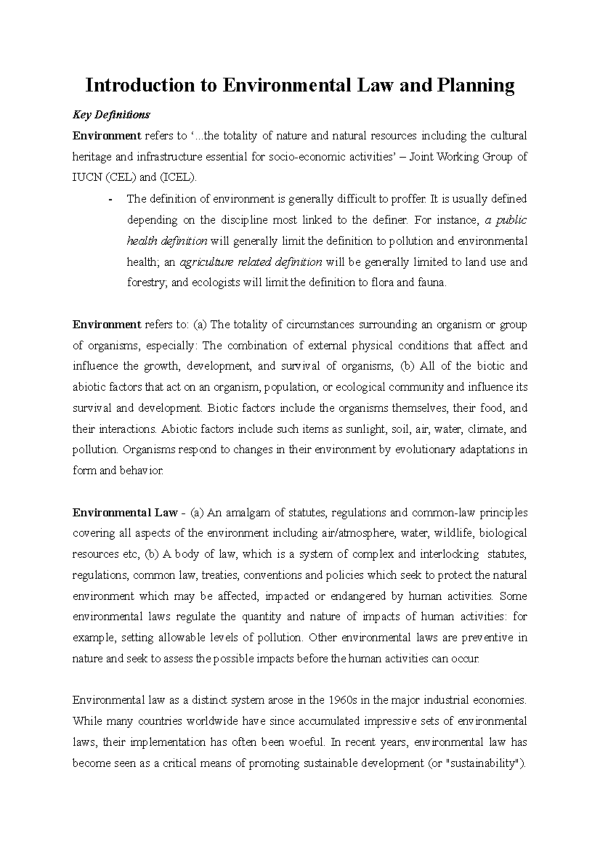 Enviro Notes 22 - Introduction to Environmental Law and Planning Key ...