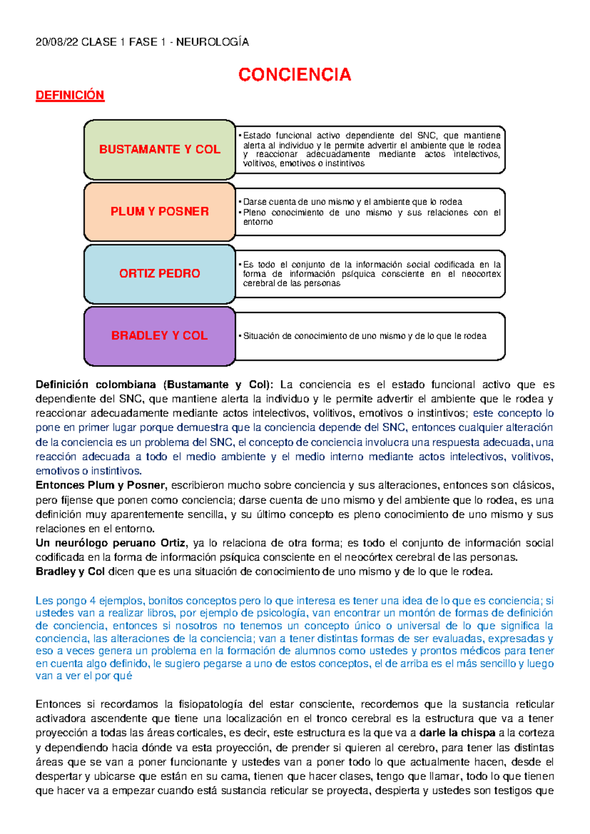 Clase 1 FASE 1 - Conciencia - CONCIENCIA DEFINICIÓN Definición ...