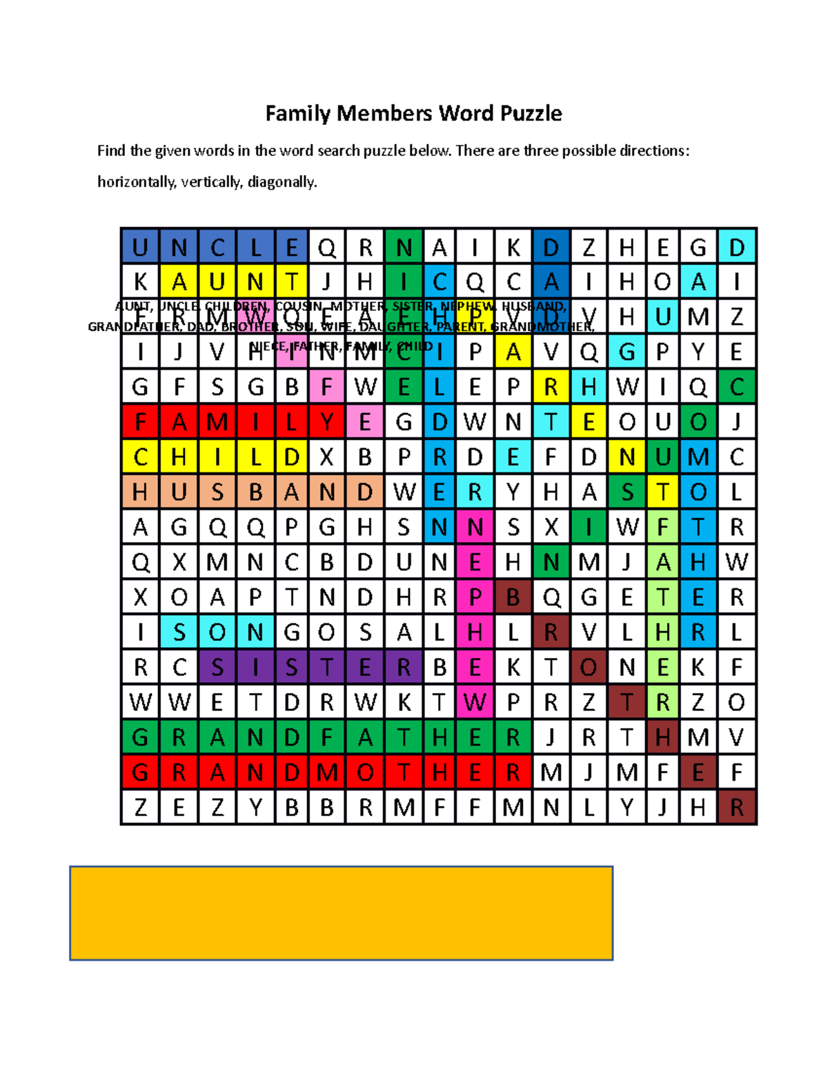 Family members Word puzzle - Family Members Word Puzzle Find the given ...