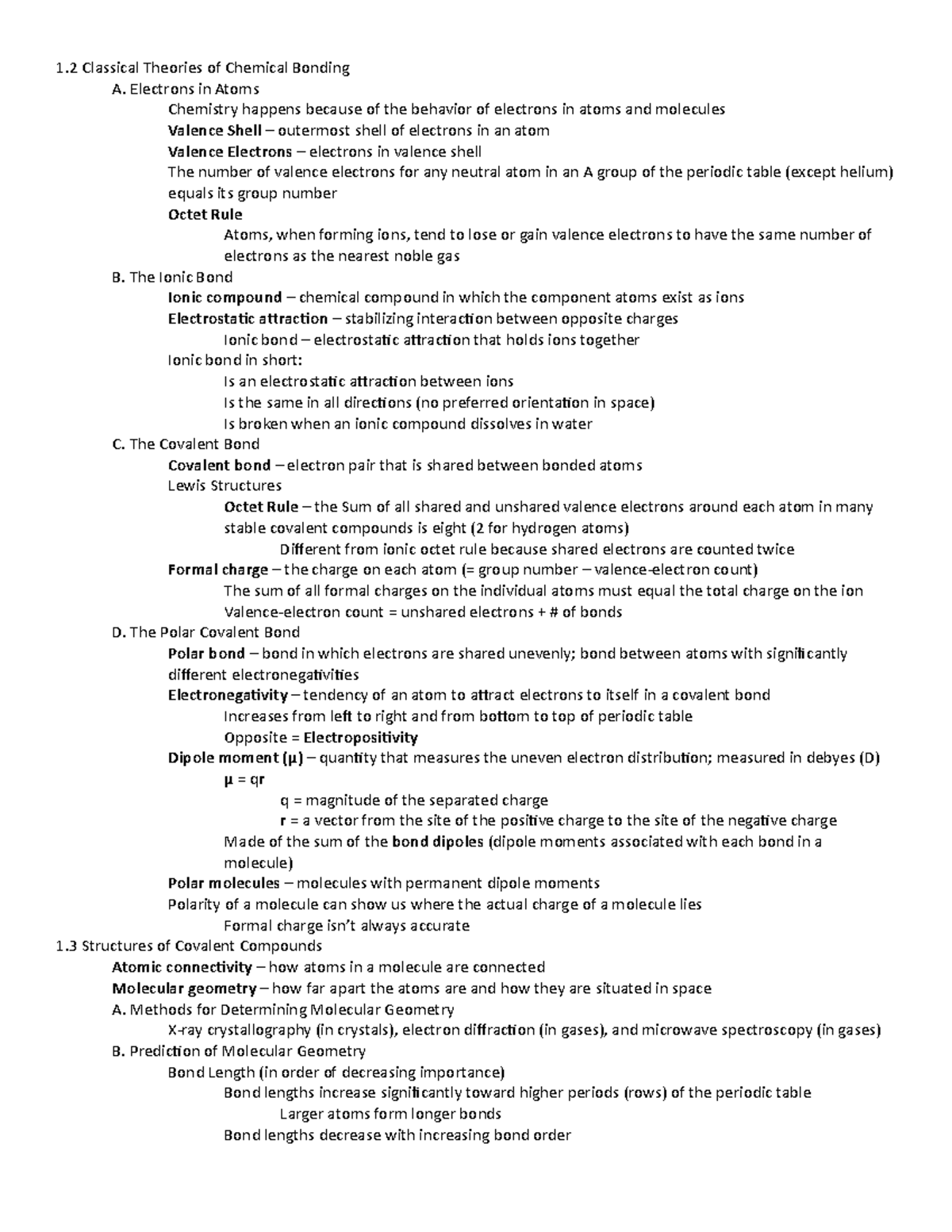 Orgo Notes - Chapter 1 - Summary Organic Chemistry - 1 Classical ...