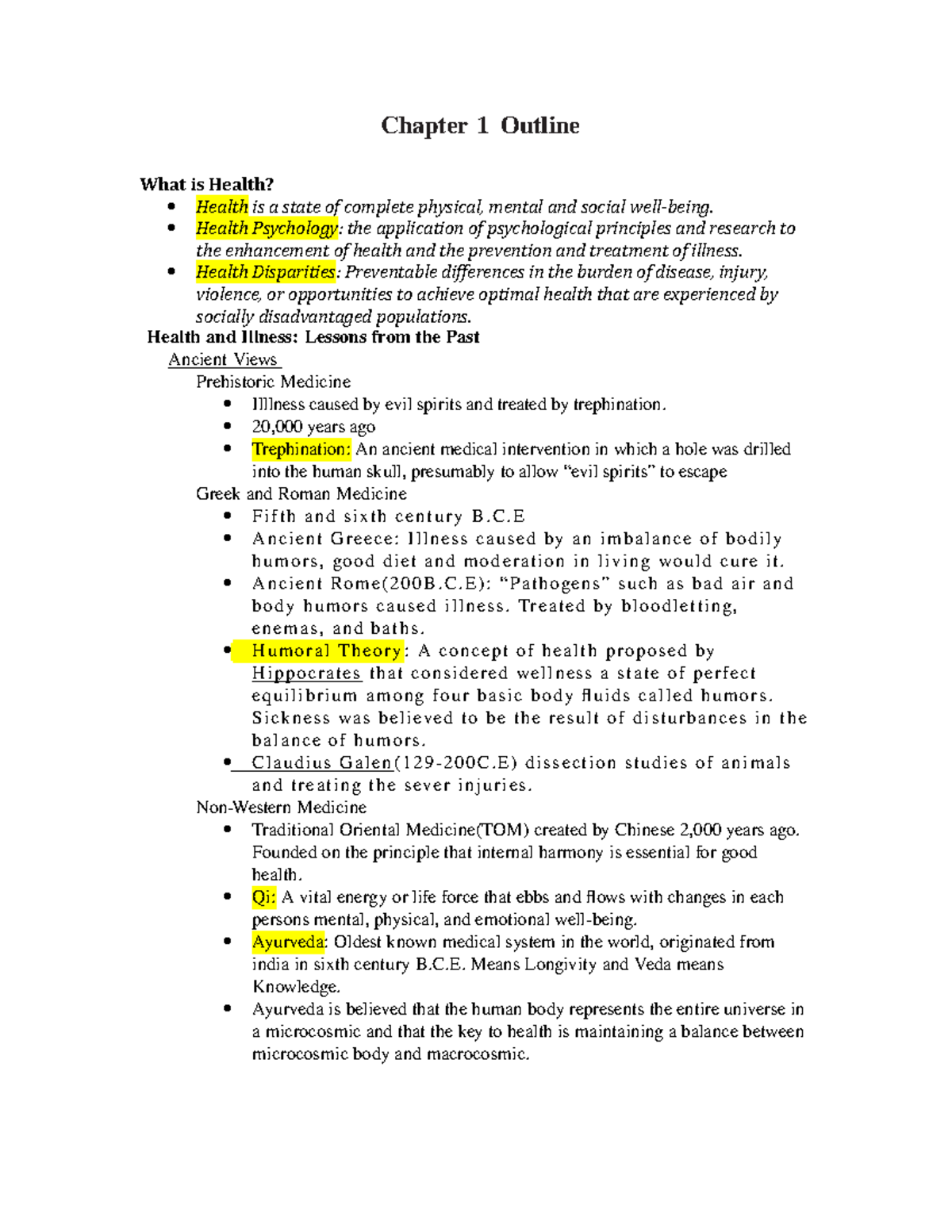 Chapter 1 Notes - Chapter 1 Outline What is Health? Health is a state ...