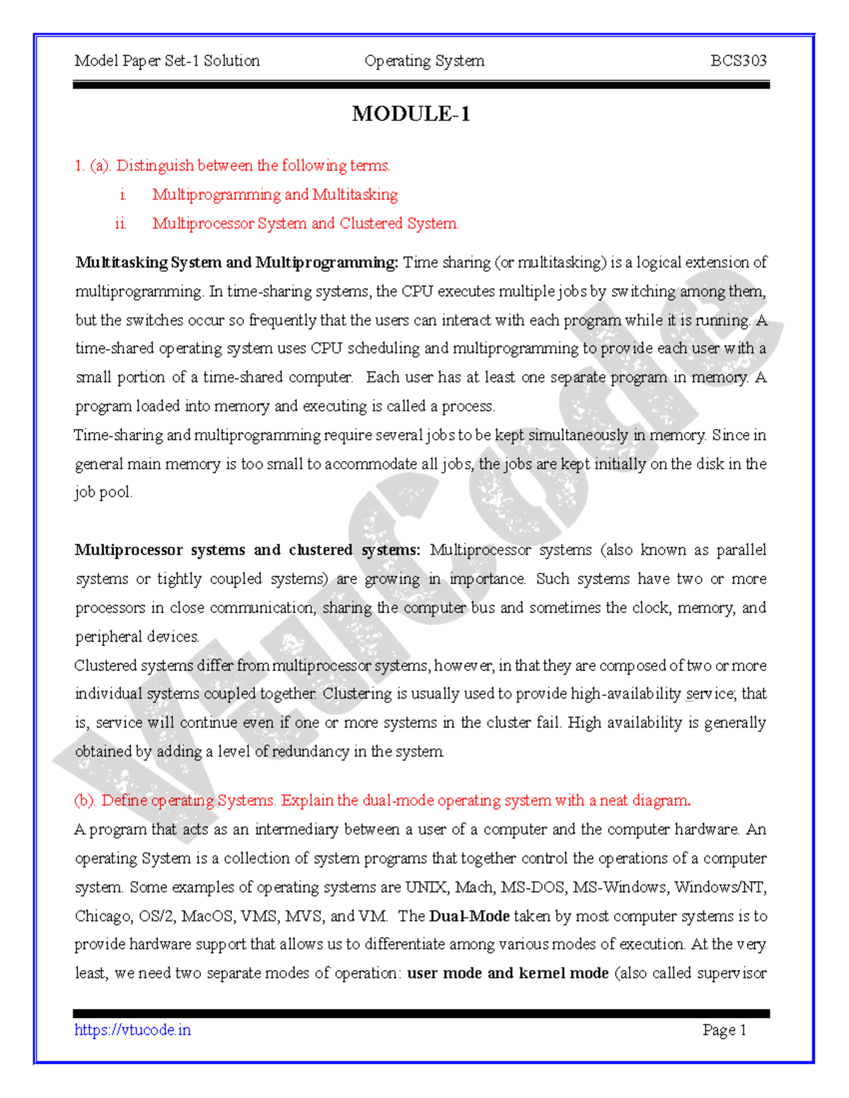 @vtucode - Summary Computer Science and Engineering - MODULE- 1 (a). Distinguish between the ...