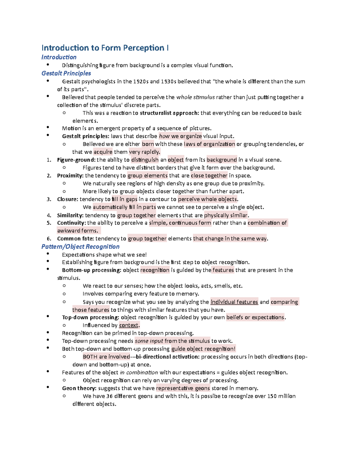 Introduction to Form Perception I - Introduction to Form Perception I ...