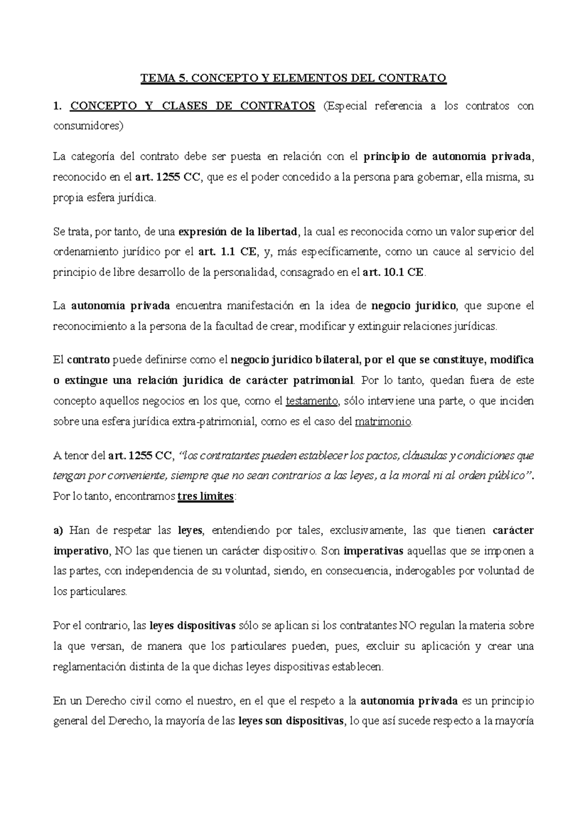 TEMA 5 - TEMA 5 DECRIM - TEMA 5. CONCEPTO Y ELEMENTOS DEL CONTRATO ...