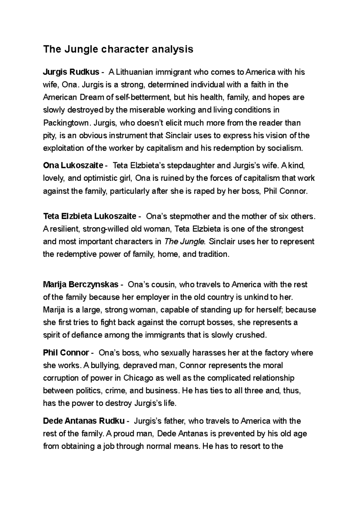 The Jungle character analysis - Jurgis is a strong, determined ...