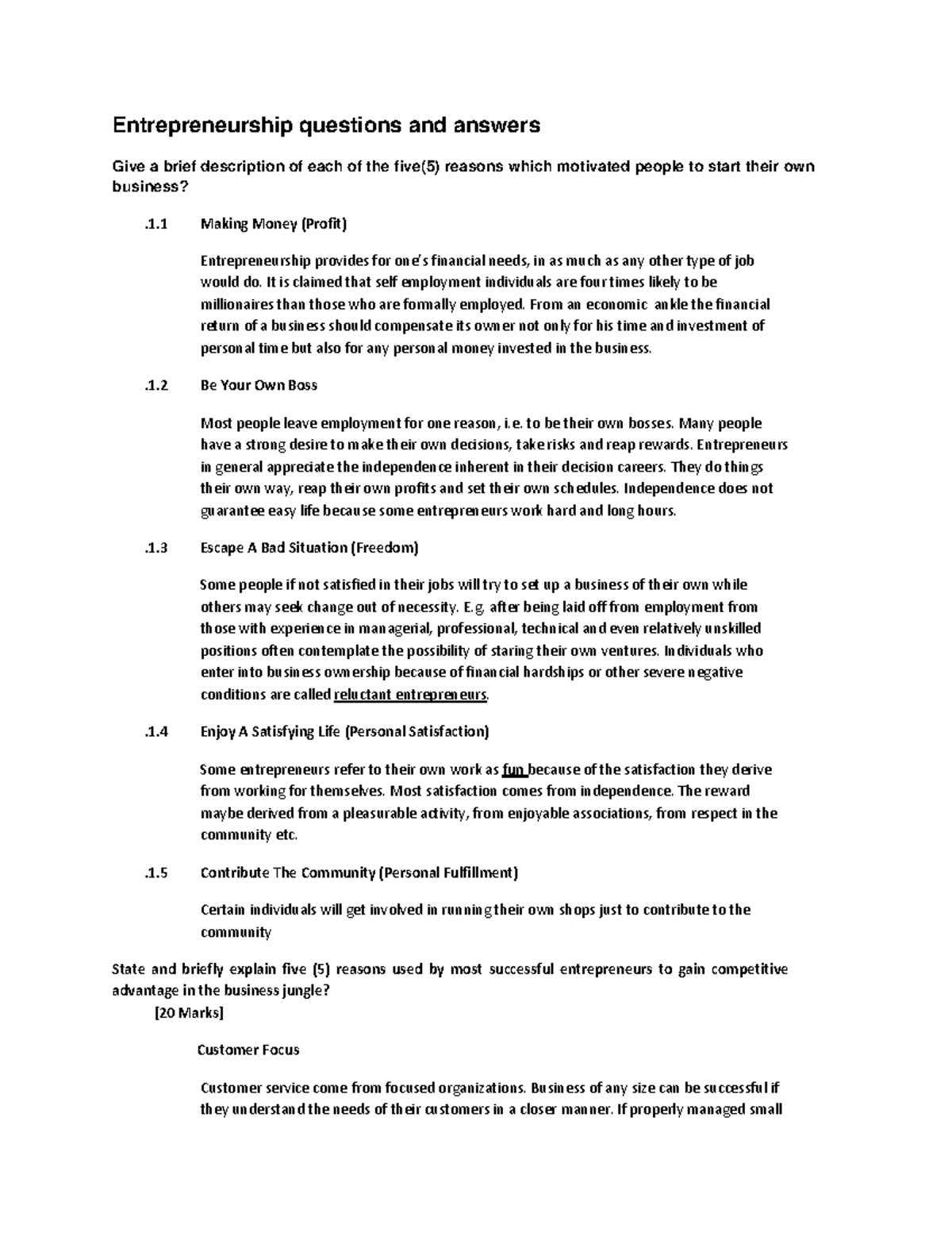 Entrepreneurship questions and answers - Copy - Entrepreneurship questions and answers Give a ...