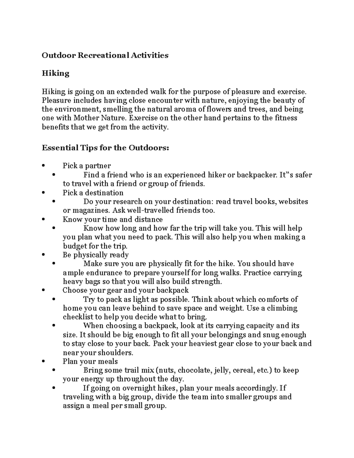 Outdoor Recreational Activities - Outdoor Recreational Activities ...