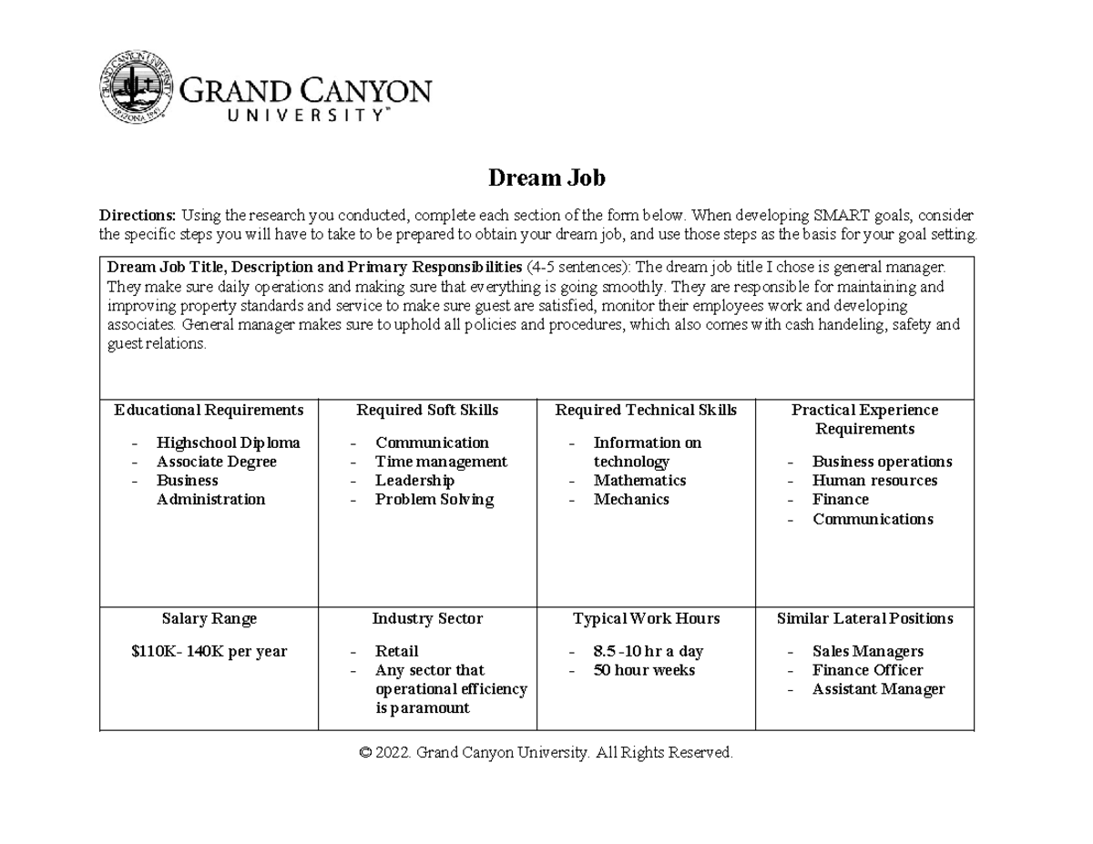 HOS 200 RS Dream Job - Assignment - Dream Job Directions: Using the ...