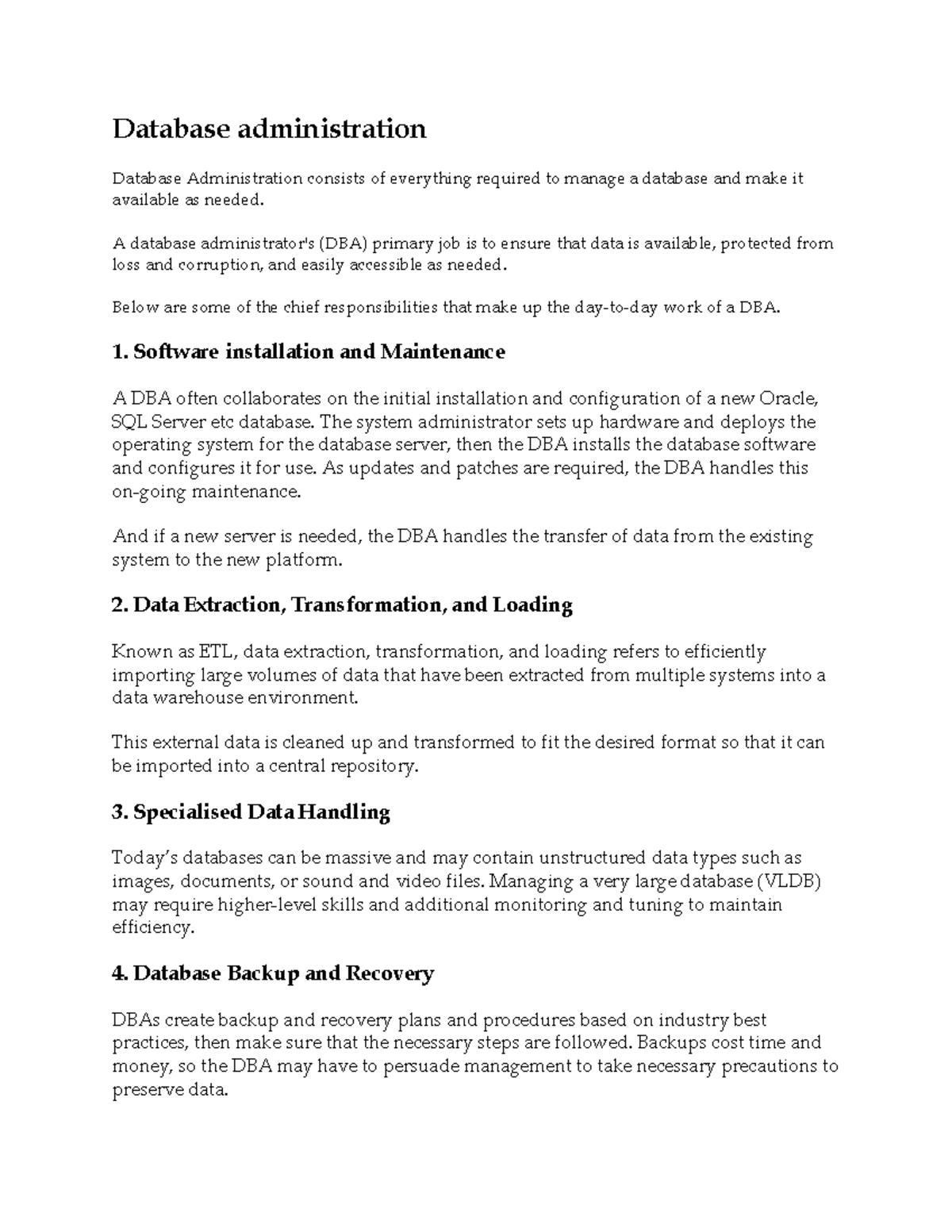 Lesson 12 Database administration, I like this course due to the fact ...