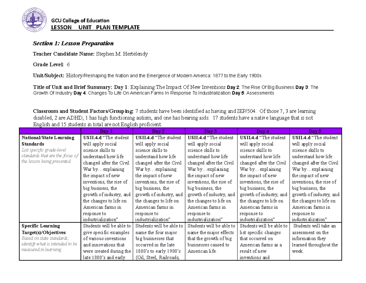 Benchmark - Social Studies And The Arts Unit Plan: The Impact Of New ...