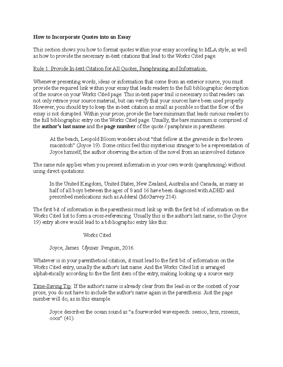 How to Incorporate Quotes into an Essay - Rule 1: Provide In-text ...