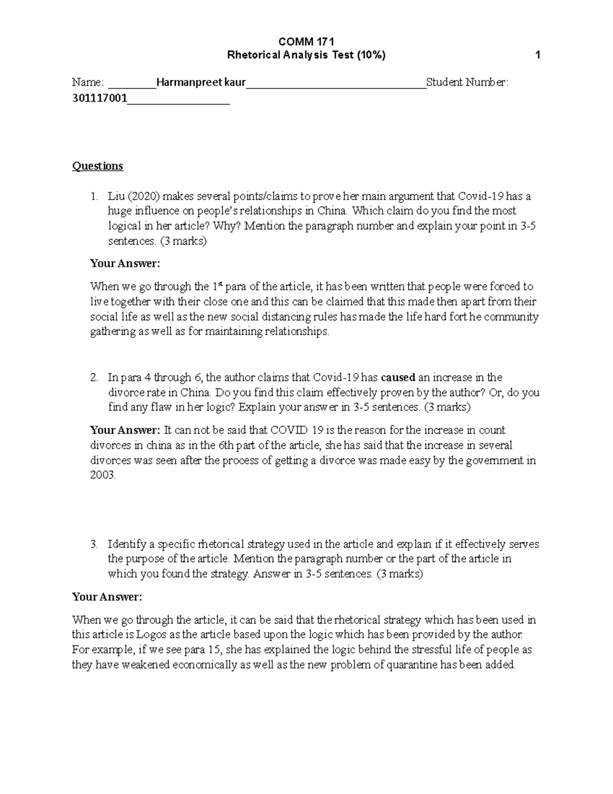 Rhetorical+English+test - COMM 171 Rhetorical Analysis Test (10%) 1 ...