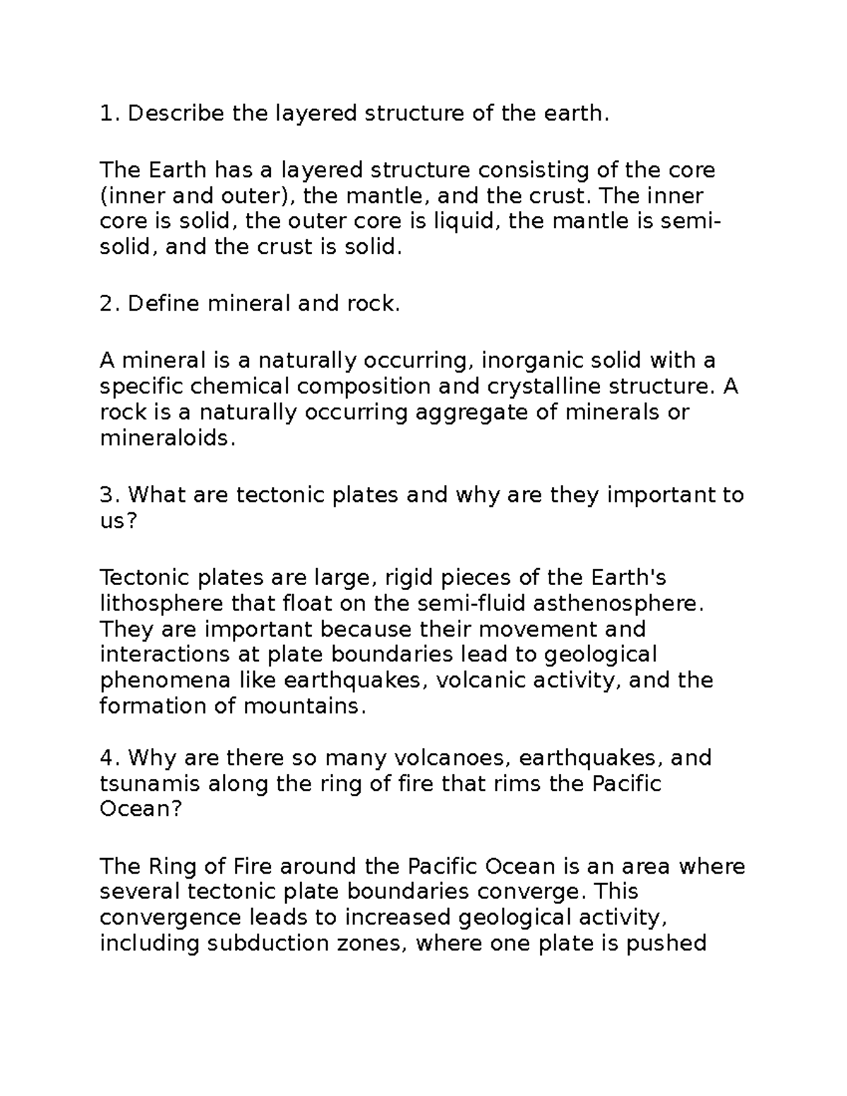 Geology and earth - Notes - Describe the layered structure of the earth ...