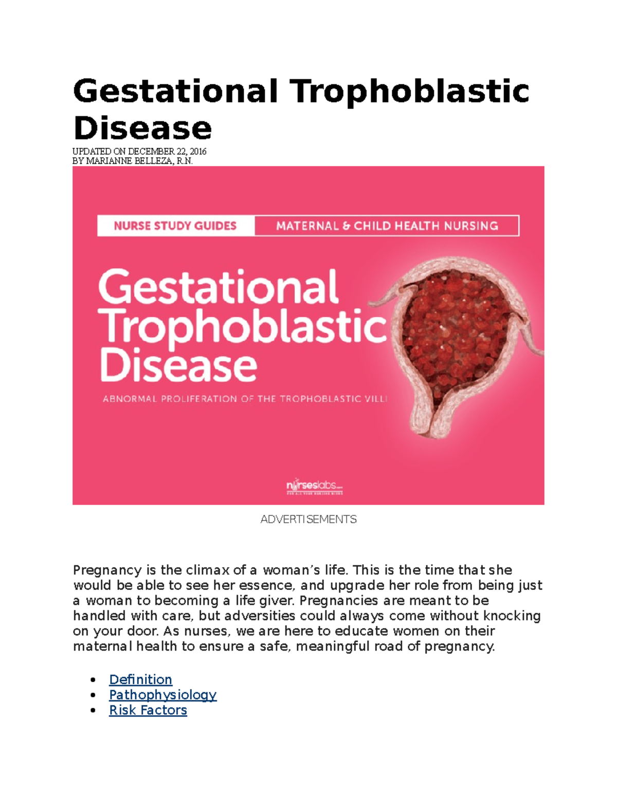 Gestational Trophoblastic Disease - Gestational Trophoblastic Disease ...