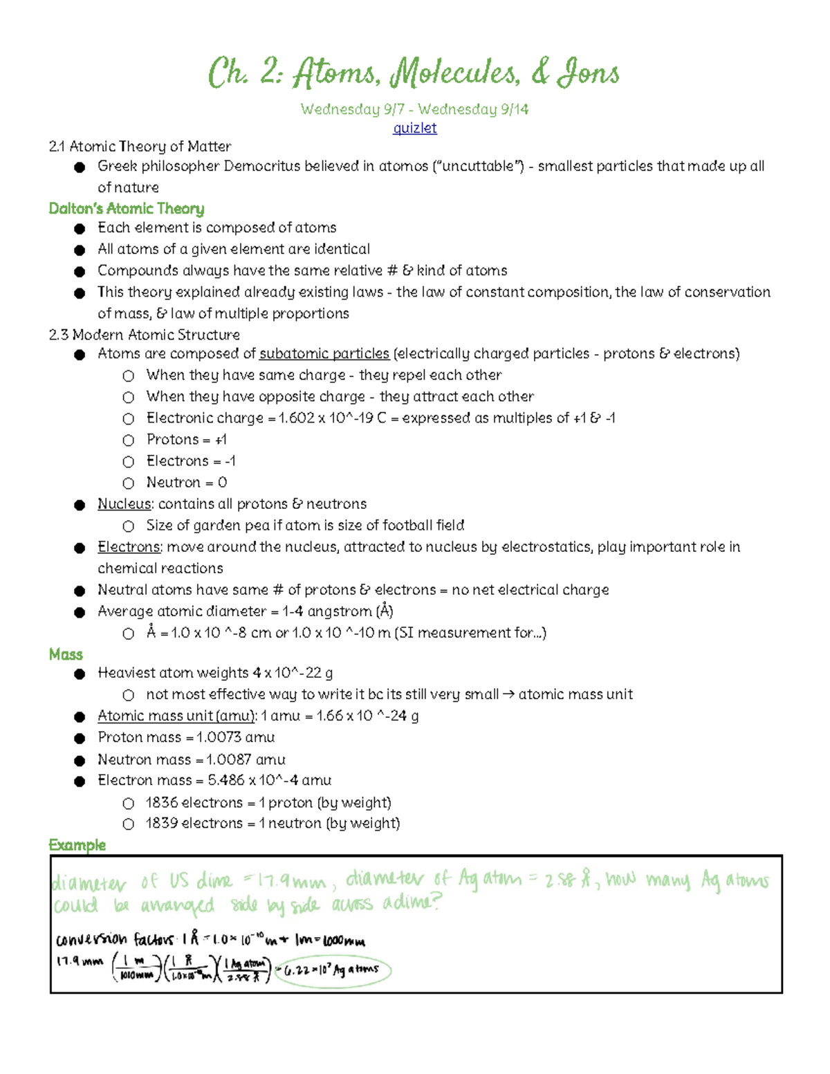 Ch.2 Atoms, Molecules, Ions - Ch. 2: Atoms, Molecules, & Ions Wednesday ...