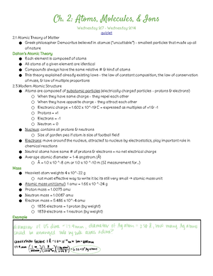 Chem 121 Study Guide 1 - Lecture notes 1-4 - Chapter 1. Introduction ...