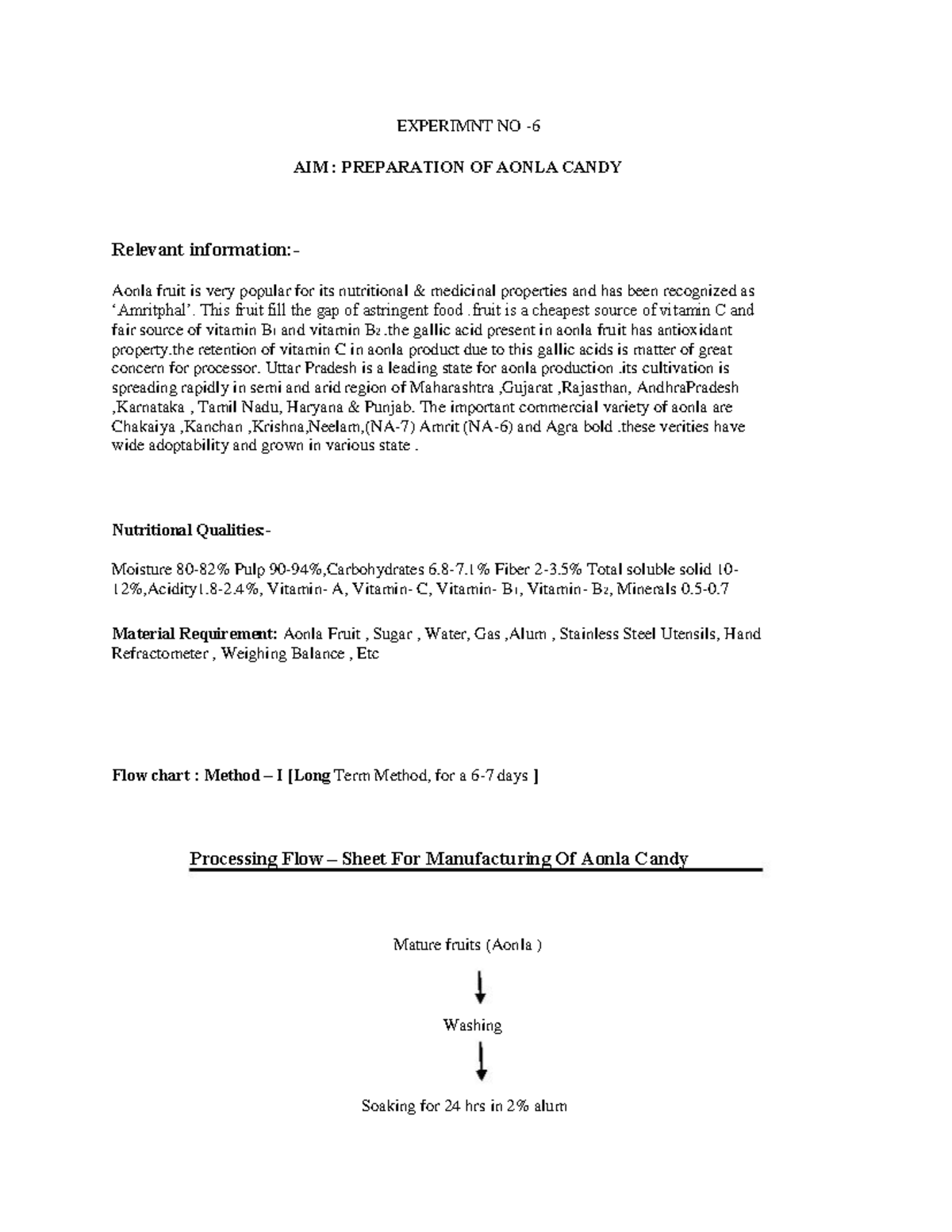 EXPT.NO 6 .Preparation of Aonla Candy - EXPERIMNT NO - AIM ...