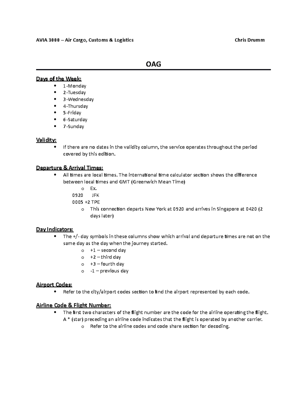 Reading the OAG - AVIA 3000 - AVIA 3000 – Air Cargo, Customs ...