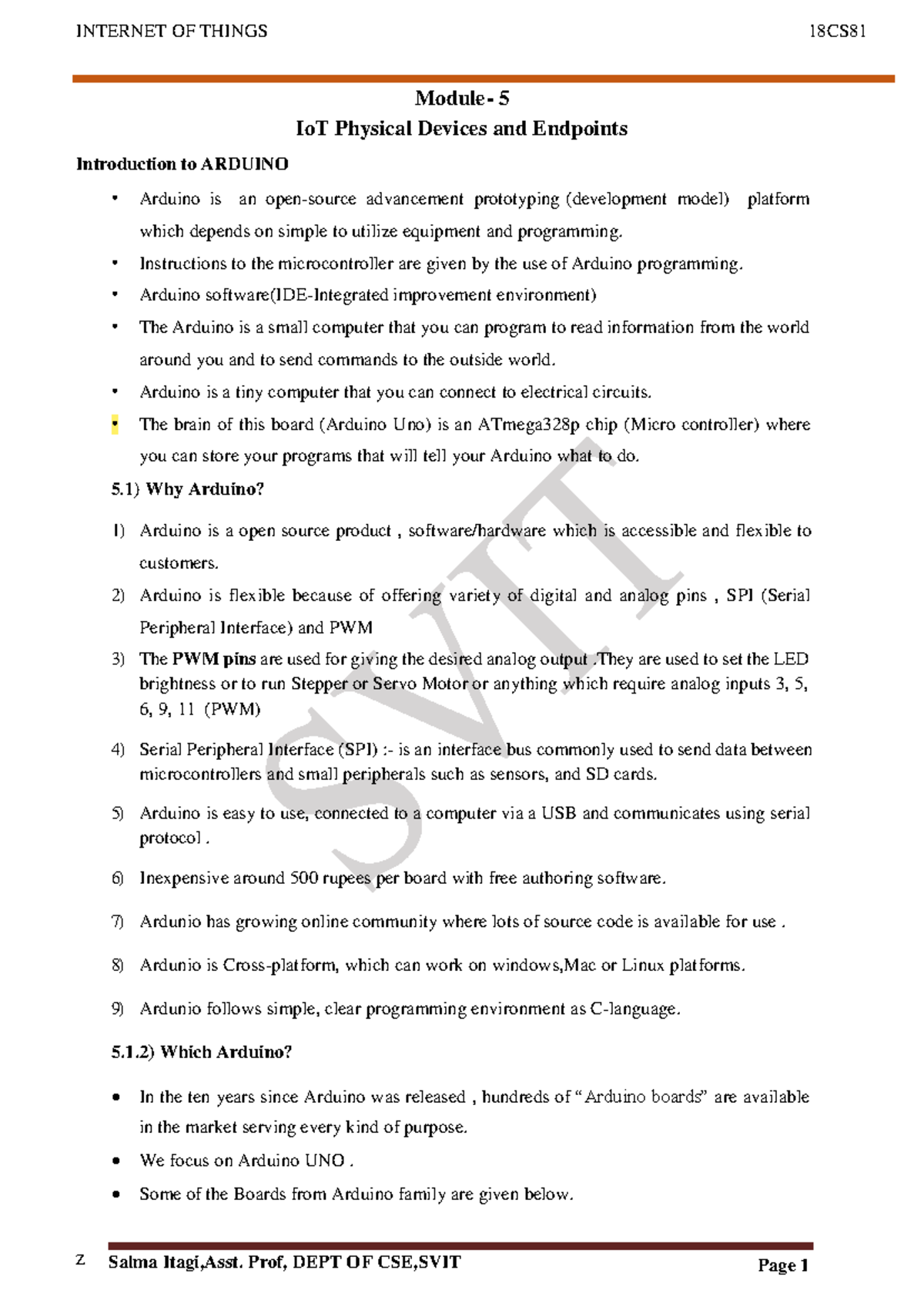 Iot Module 5 Mod 5 Notes Z Salma Itagiasst Prof Dept Of Csesvit Introduction To Arduino
