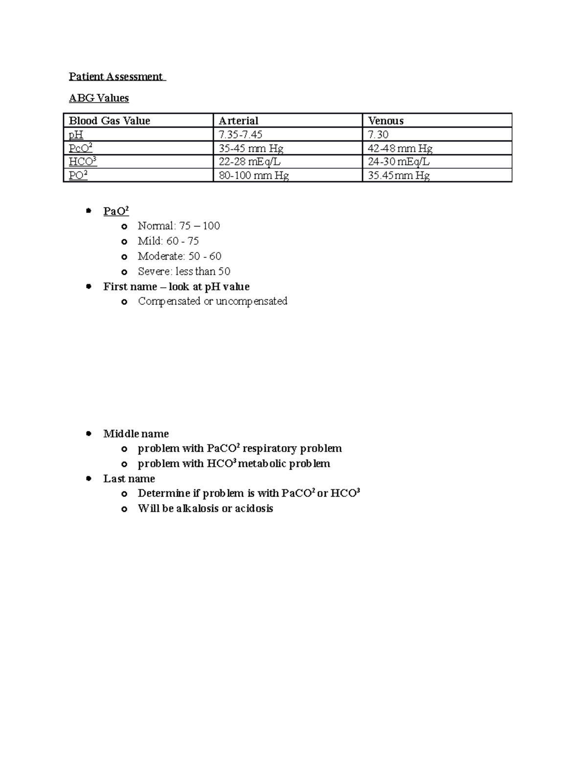 Patient Assessment ABG - Patient Assessment ABG Values Blood Gas Value ...