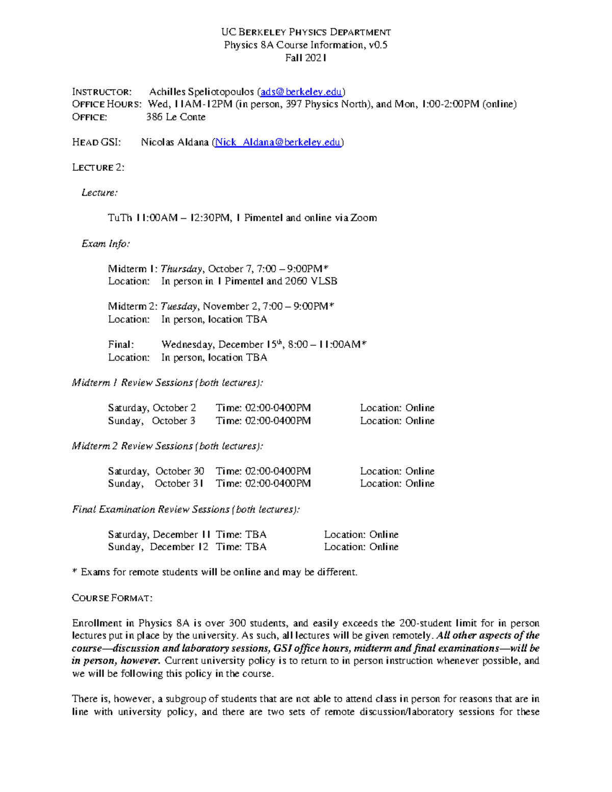 Fall2021 Course Description v2 - UC BERKELEY PHYSICS DEPARTMENT Physics ...