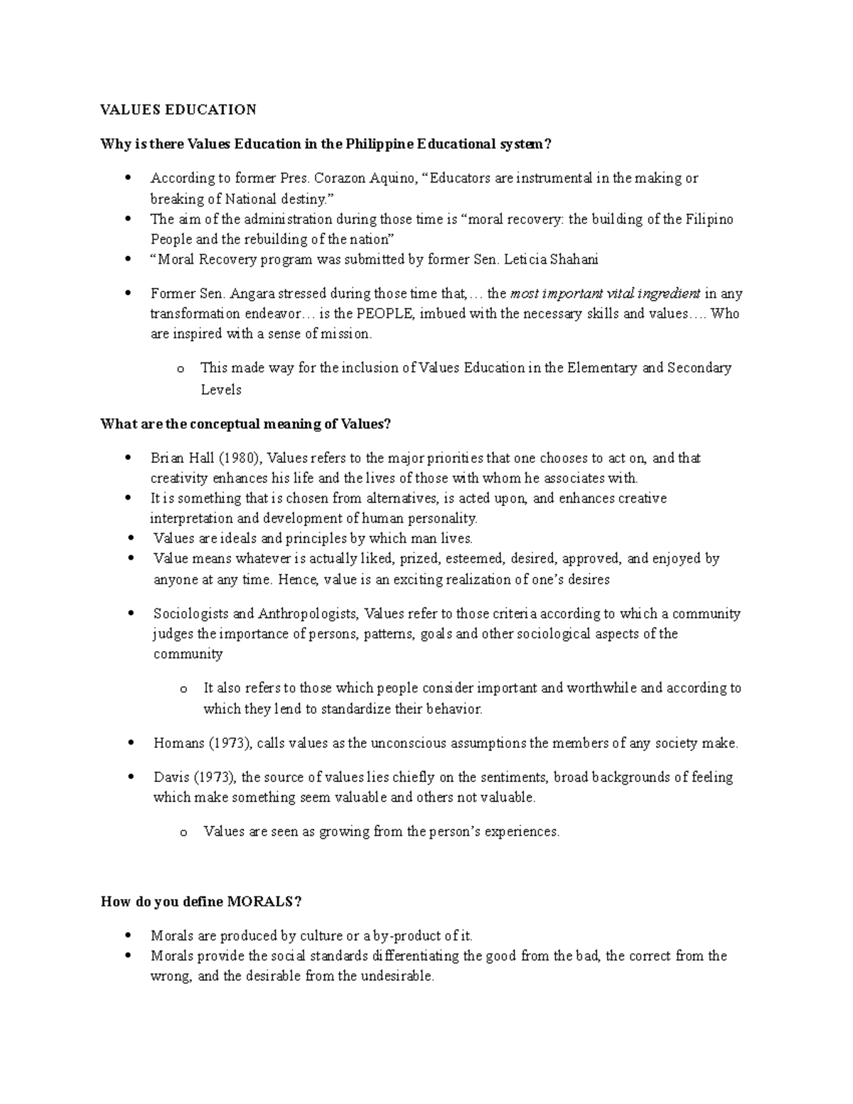 Values Education - full lecture for chapter 2 - VALUES EDUCATION Why is ...