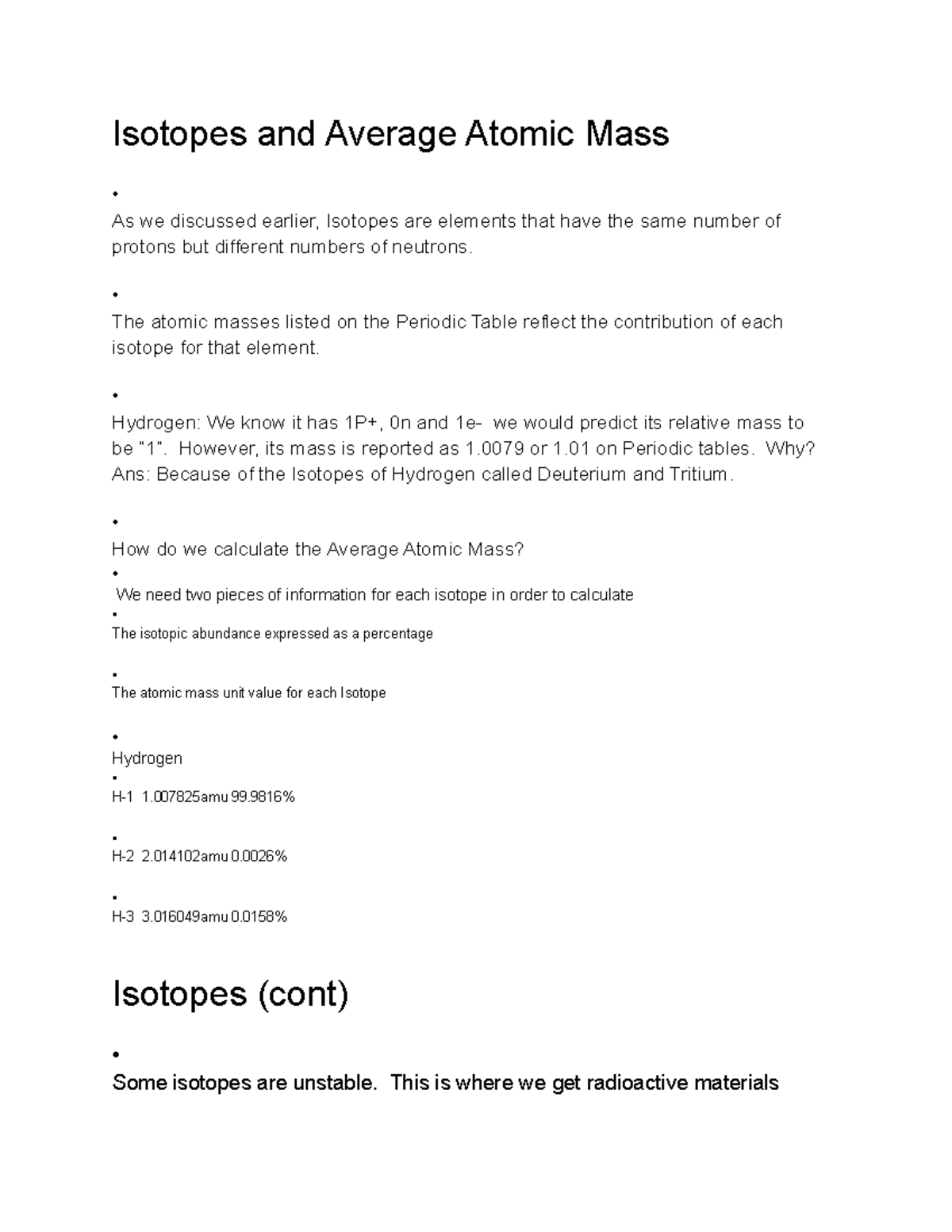 Untitled document-14 - Chapter 3/4 notes - Isotopes and Average Atomic ...