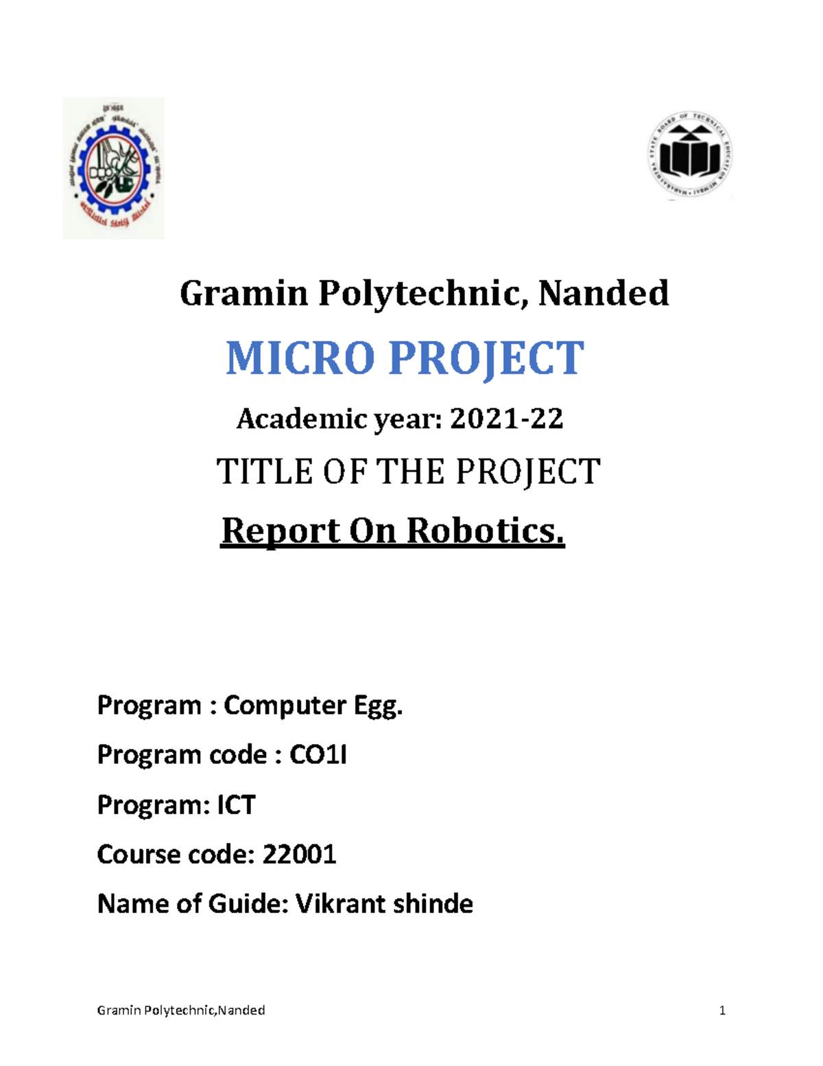 Project Report ICT 1st sem - Gramin Polytechnic, Nanded MICRO PROJECT ...