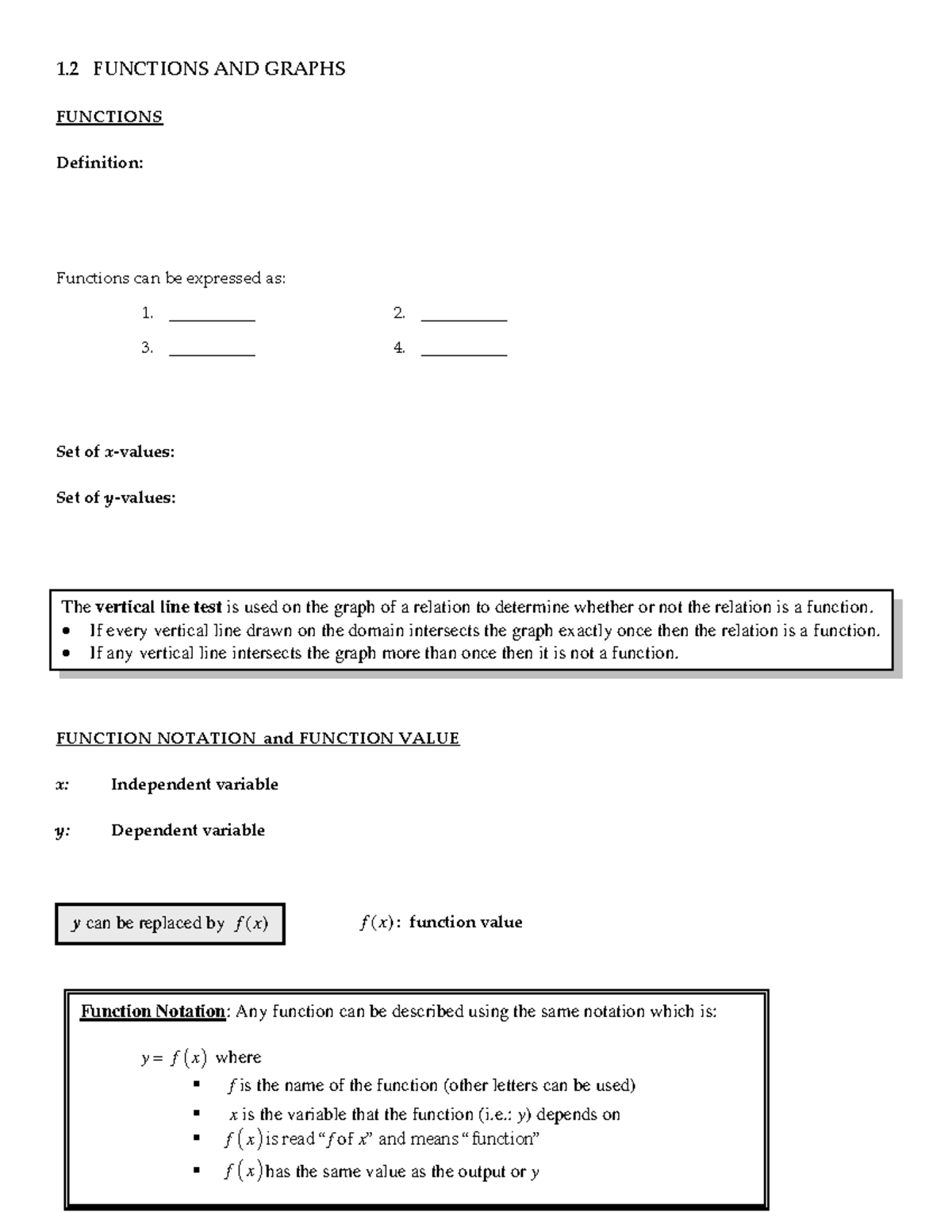 Notes Ch1 Jan 9 - Chapter 1 - 1 FUNCTIONS AND GRAPHS FUNCTIONS ...