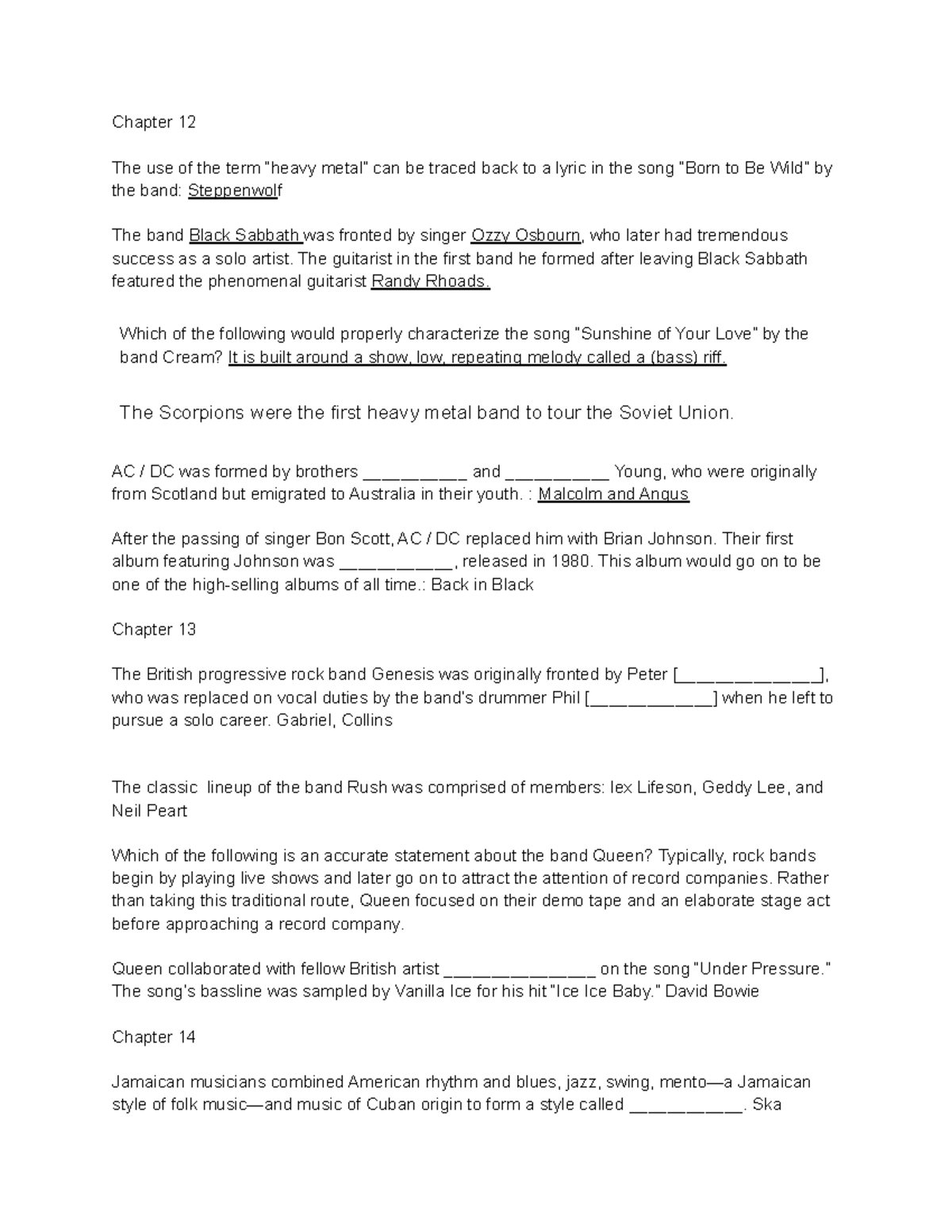 Music Exam Study Guide - Chapter 12 The use of the term “heavy metal ...