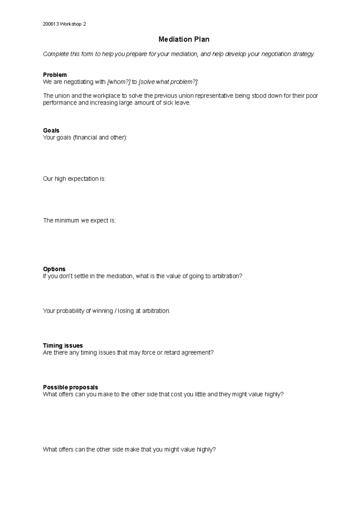Mediation Plan Workshop 2 - 200613 Workshop 2 Mediation Plan Complete ...