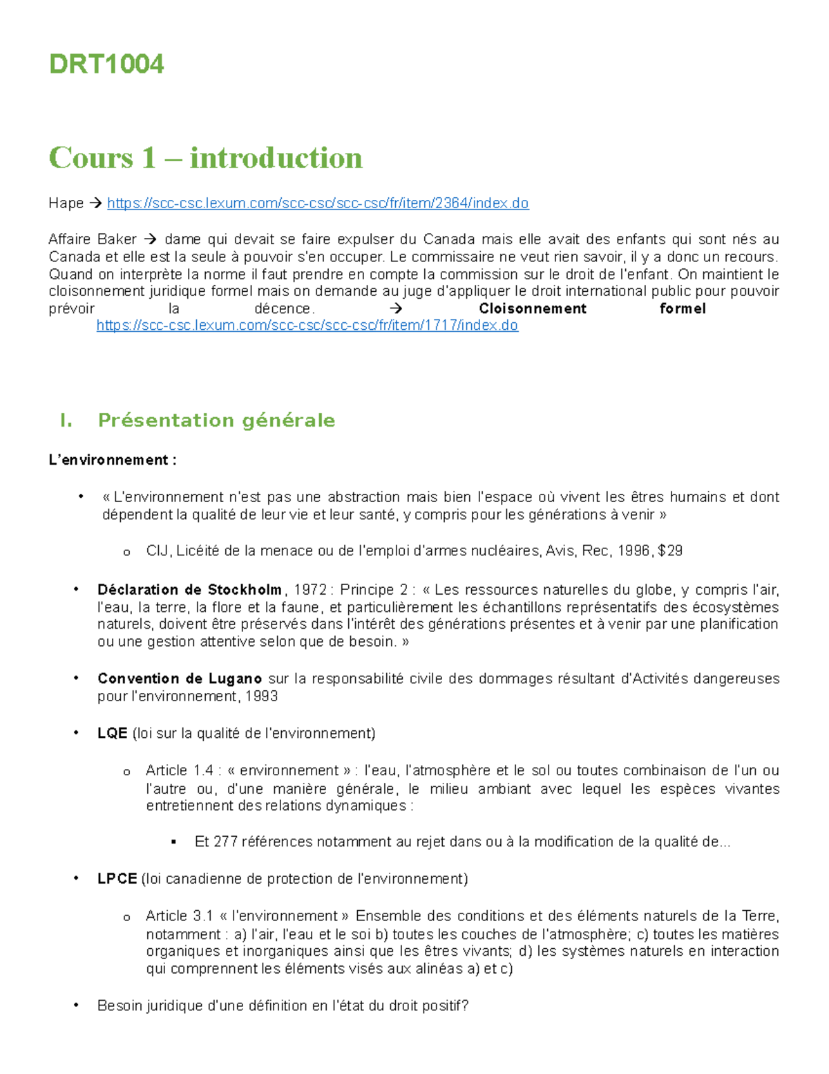 DRT1004 - notes de cours - Cours 1 – introduction Hape - Studocu