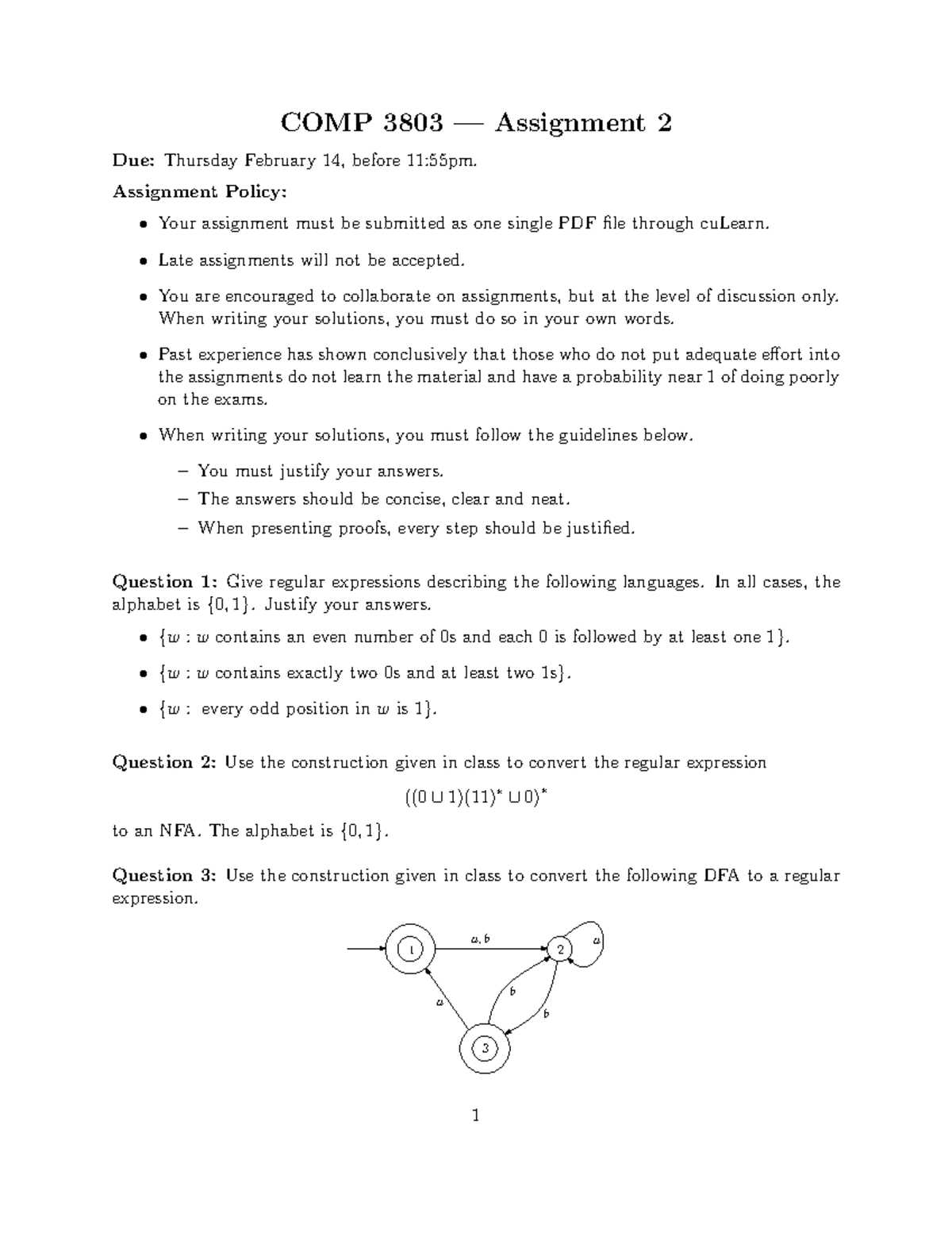 Assignment 2 - Assignment Policy: Your assignment must be submitted as ...