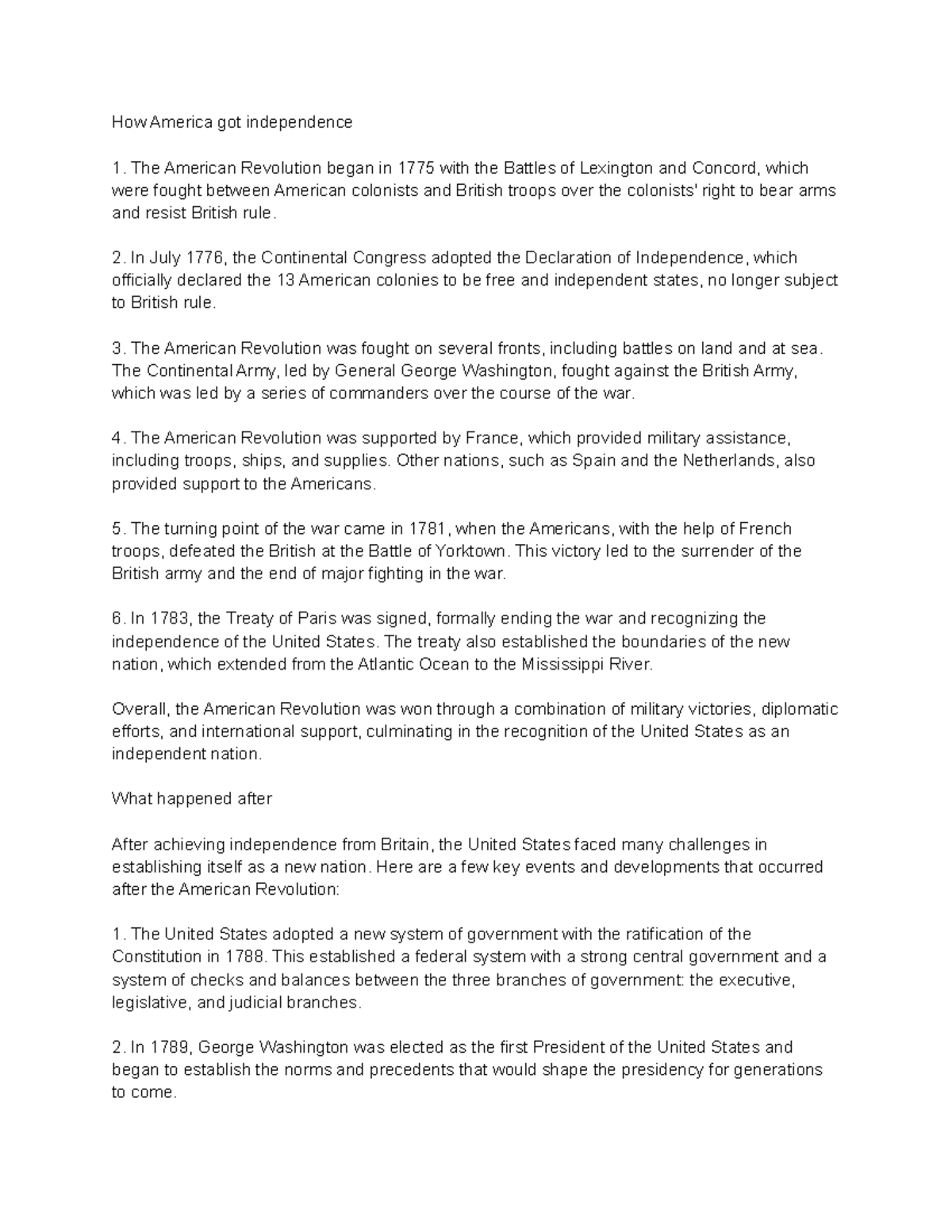 History unit 3 - Notes over how America gained independence from ...