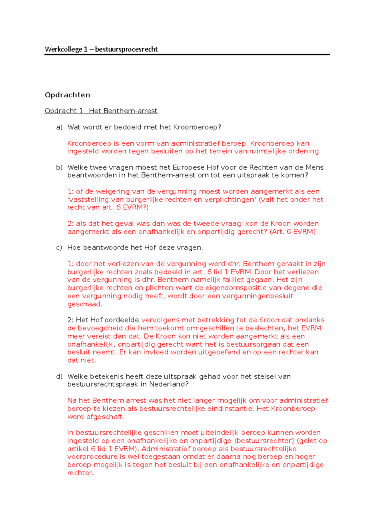 Wc1 Bestuursprocesrecht Werkcollege 1 Bestuursprocesrecht