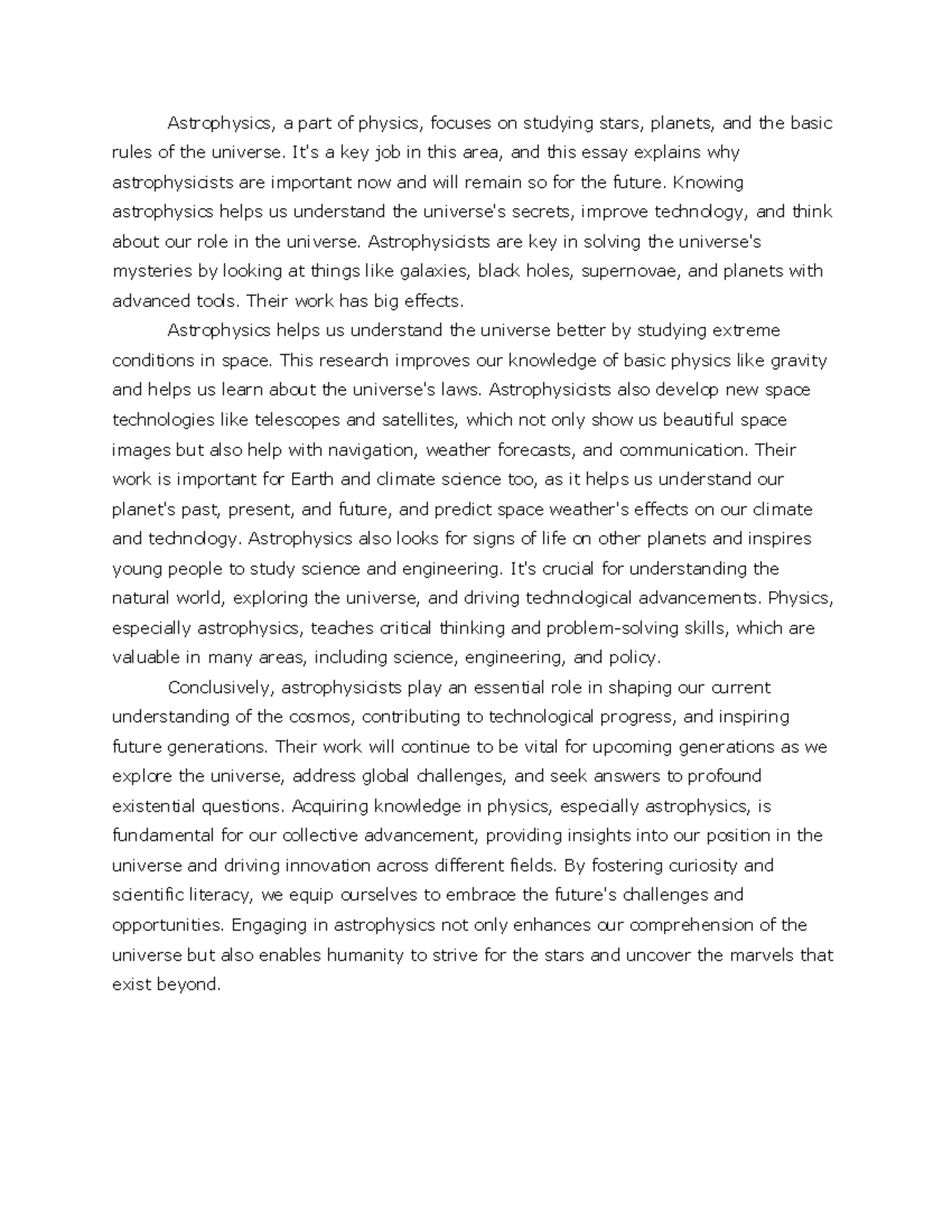 Essay - Astrophysics, a part of physics, focuses on studying stars ...