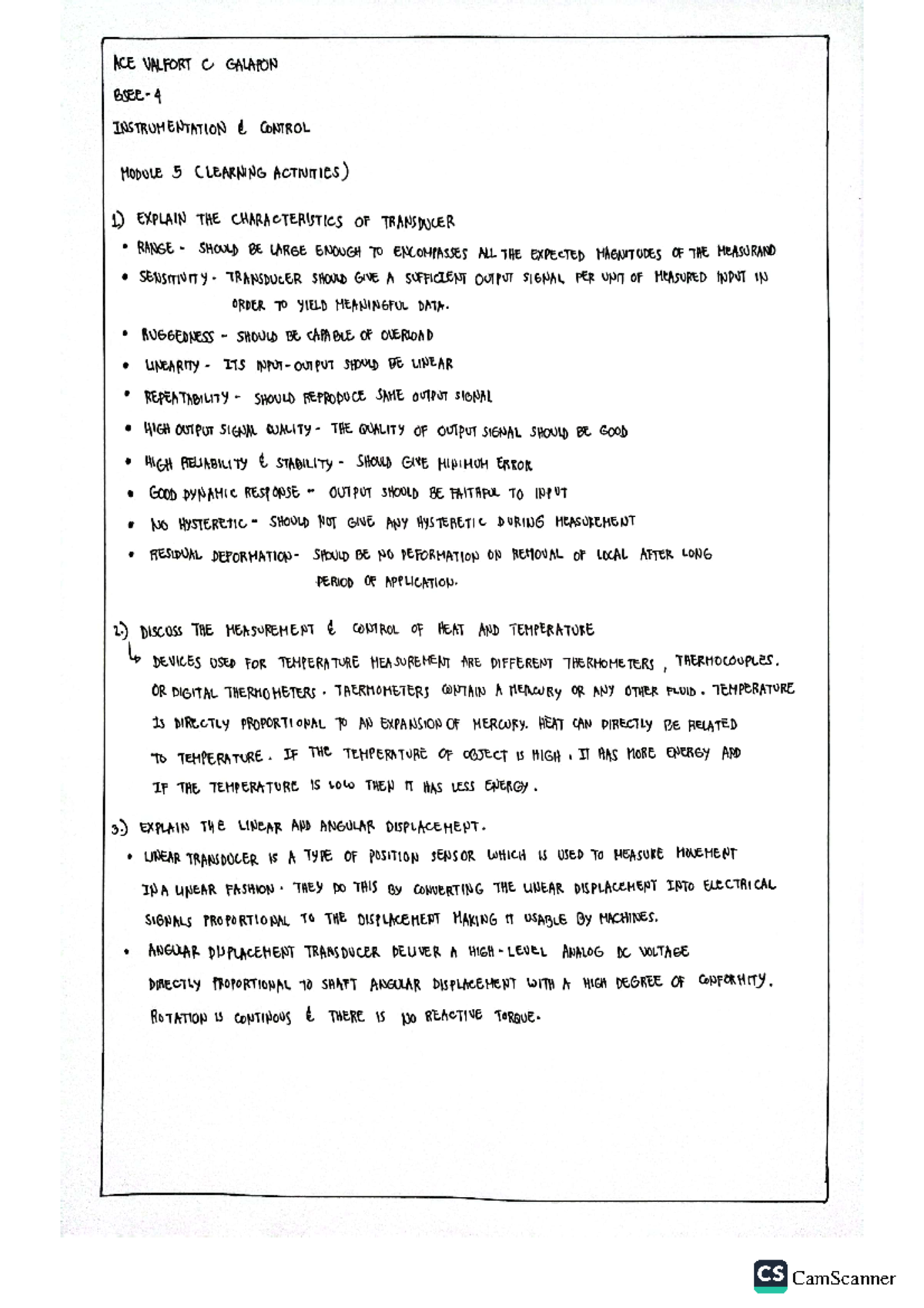 Instrumentation AND Control Module 5 Learning Activities - Bachelor of ...
