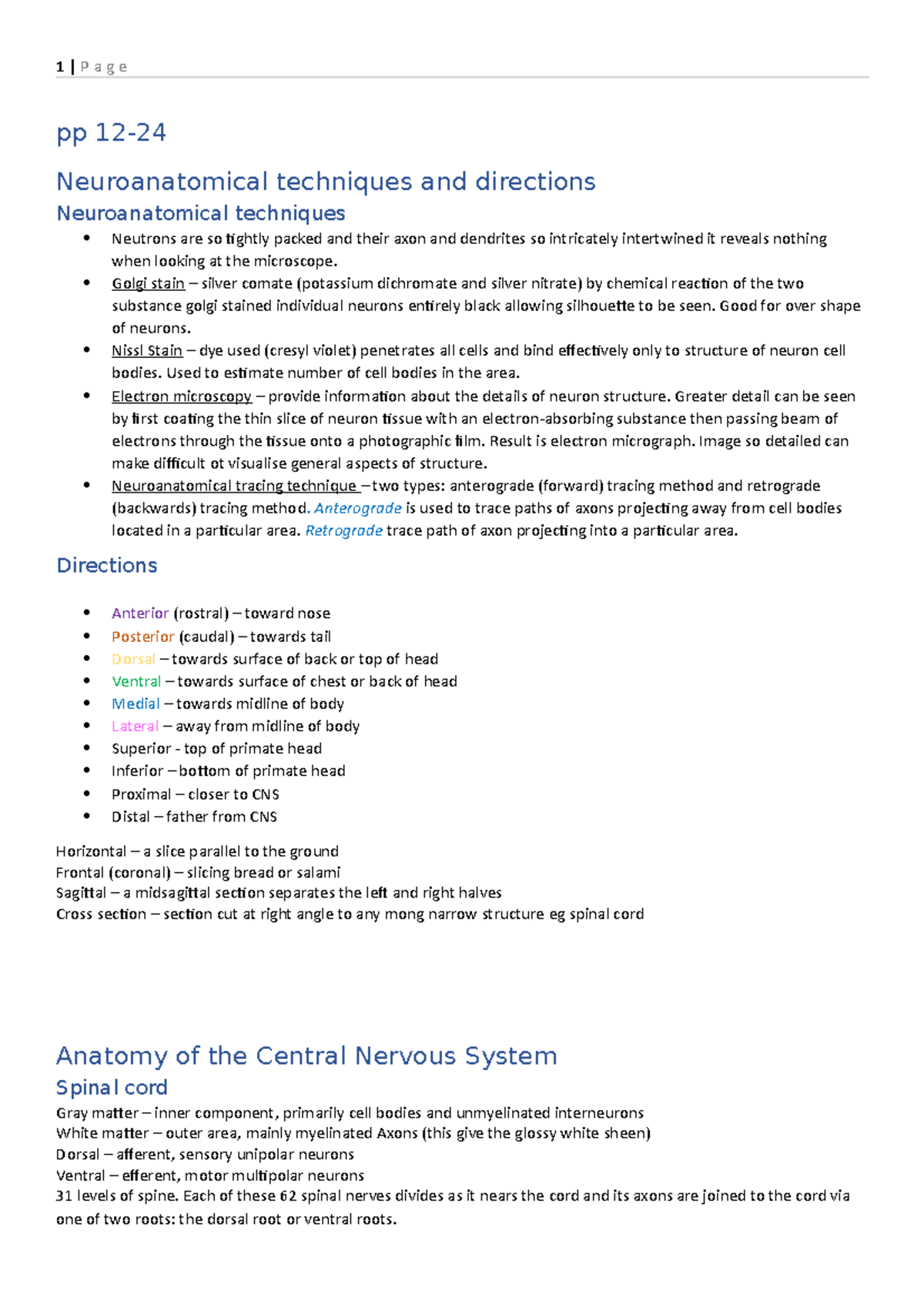 Module 1 notes up - note from textbook - pp Neuroanatomical techniques ...