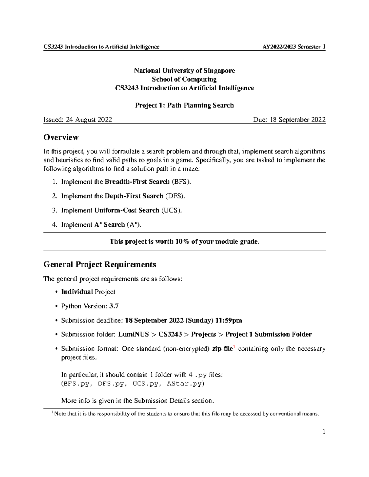 Project 1 - Chess game - National University of Singapore School of Computing CS3243 ...