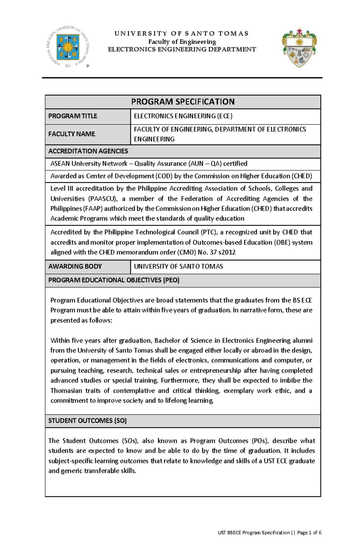 Degree BS Electronics Engg Program Specifications Old until 2018 - U N ...