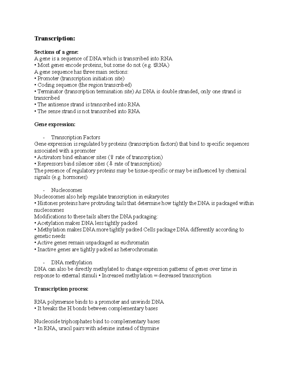 Dna Transcription Transcription Sections Of A Gene A Gene Is A Sequence Of Dna Which Is