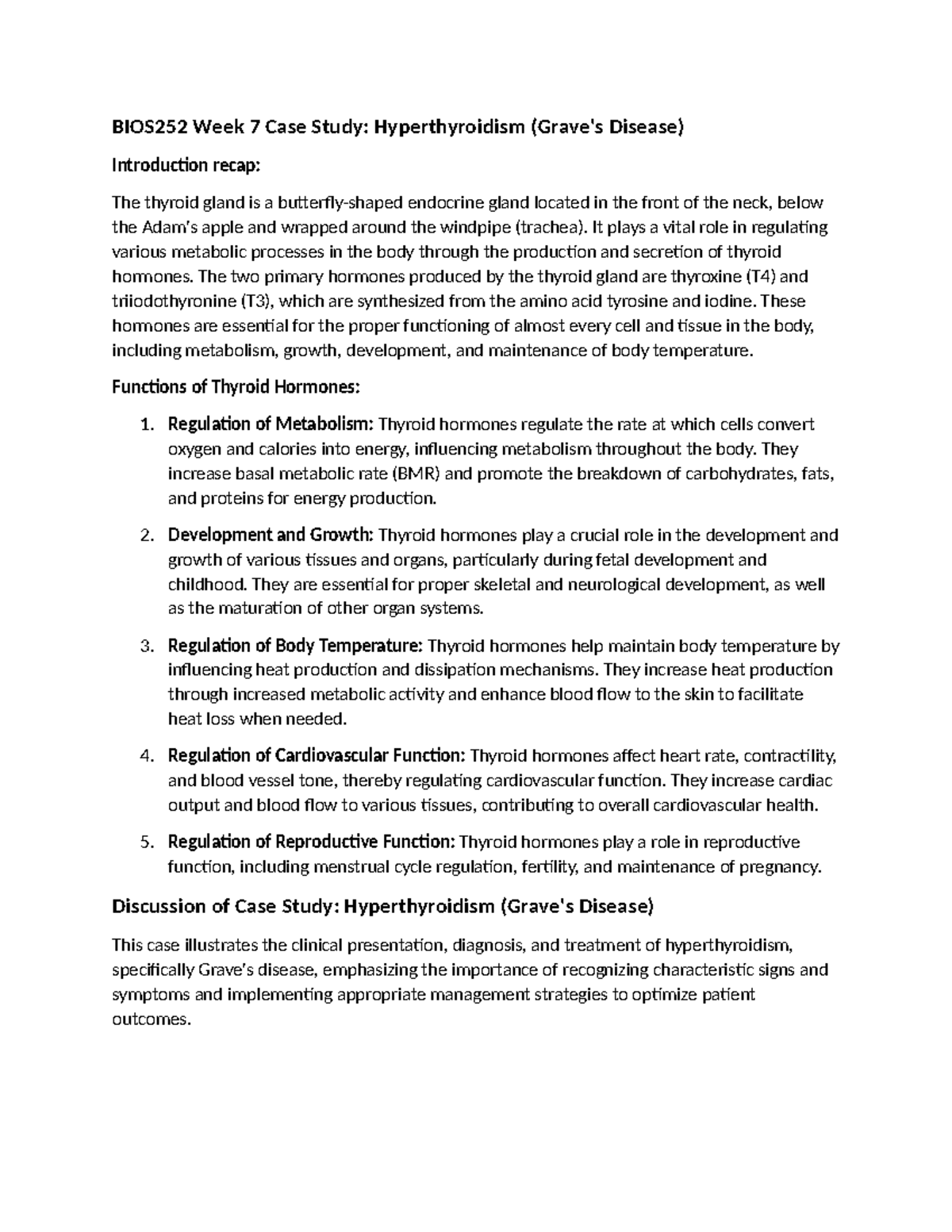 BIOS252 WK7 Case Study - BIOS252 Week 7 Case Study: Hyperthyroidism ...